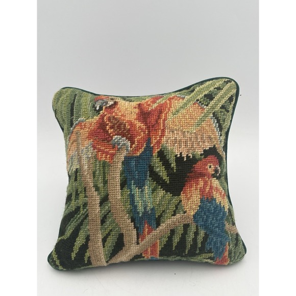 Accents | Vintage Needlepoint Parrot Pillow Jungle Theme Macaw Birds ...